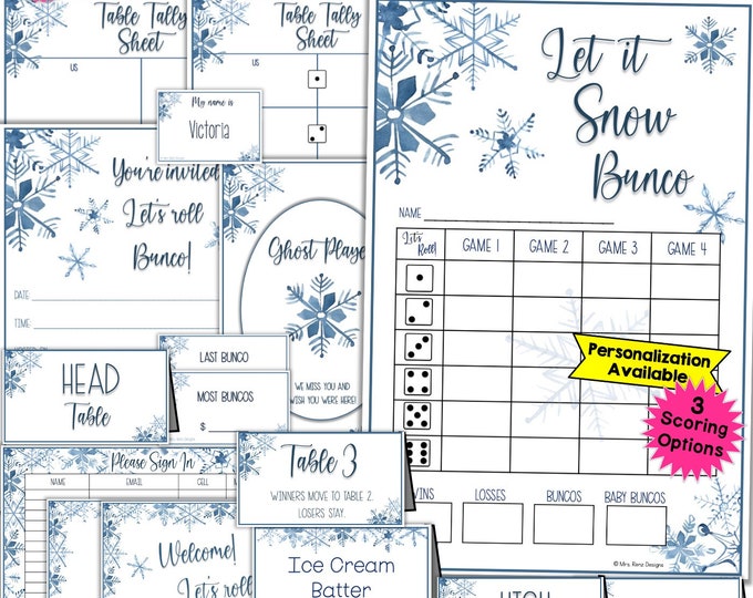 Winter Bunco Score Card Set Snow Us Them Tally Sheet and Table Cards ...