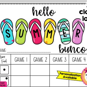 Flip Flops Summer Bunco 27pgs Bunco Scorecards Tally Sheets Table ...