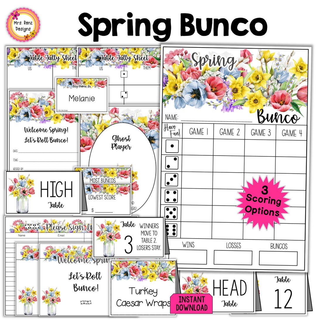 Spring Floral Bunco Party Bundle: Scorecards, Invitations (PDF Download ...