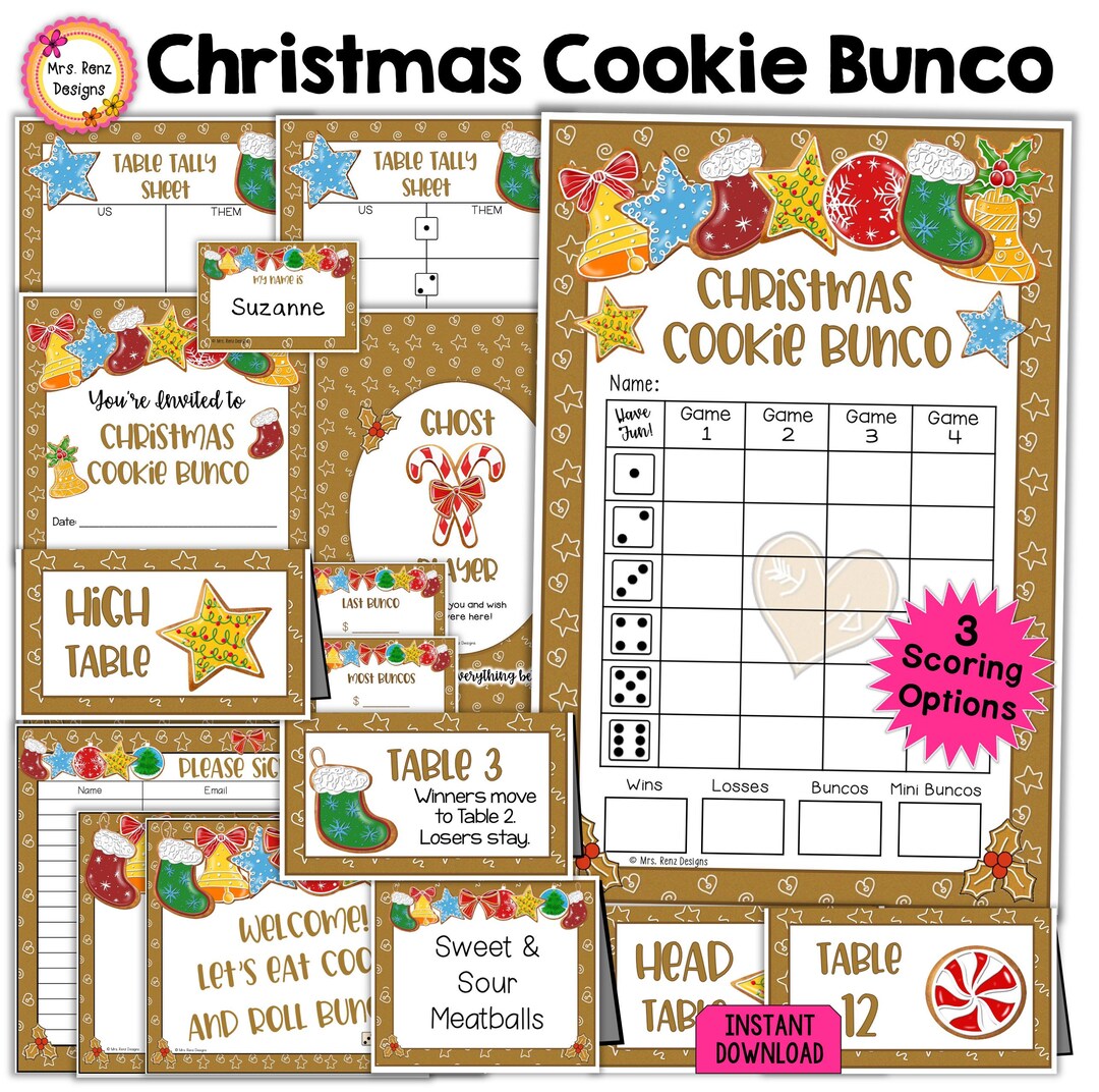 Christmas Bunco Christmas Cookie Theme Bunco Score Cards Tally Sheets ...