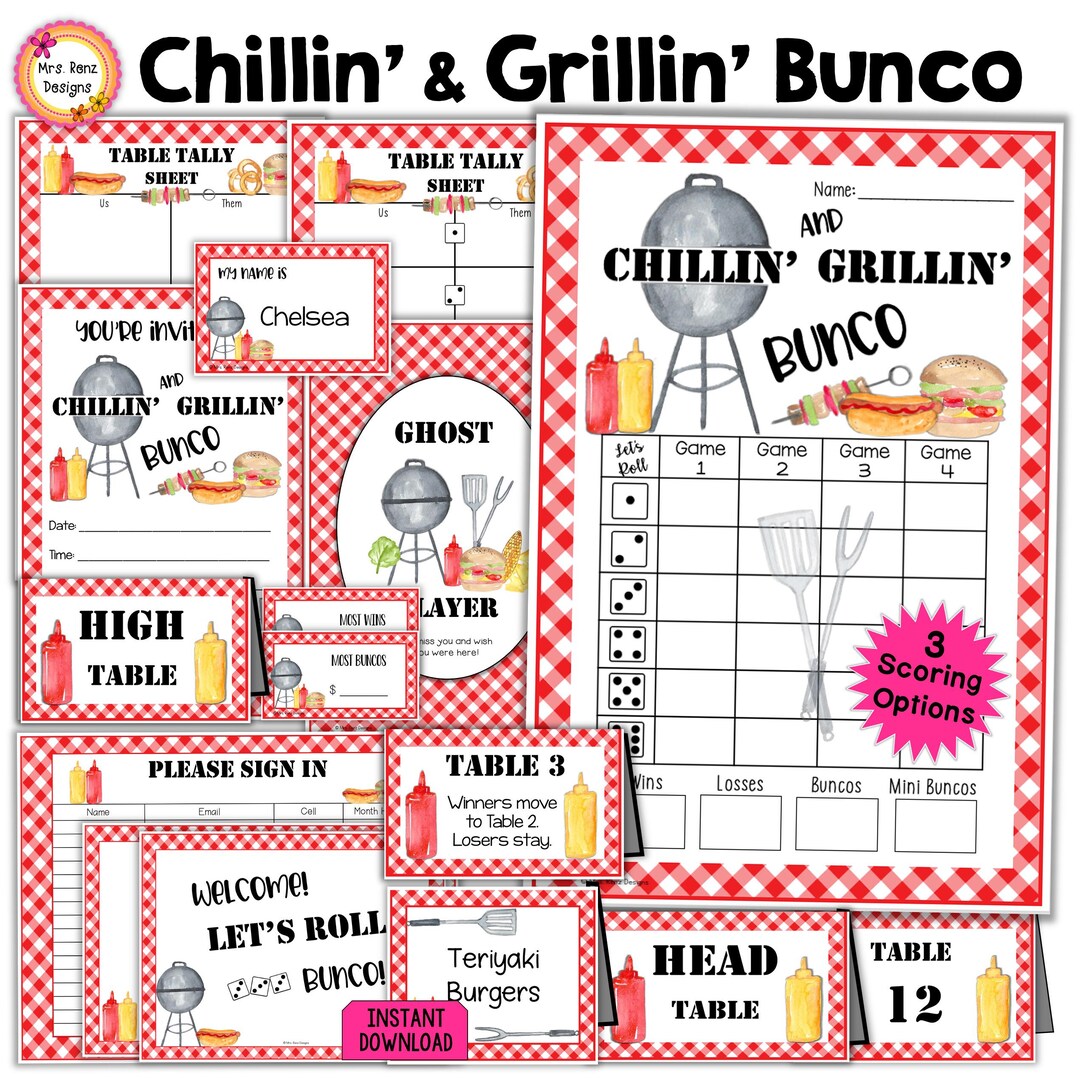 Summer Bunco Bundle Barbecue Theme Bunco Scorecards Table Numbers Tally ...