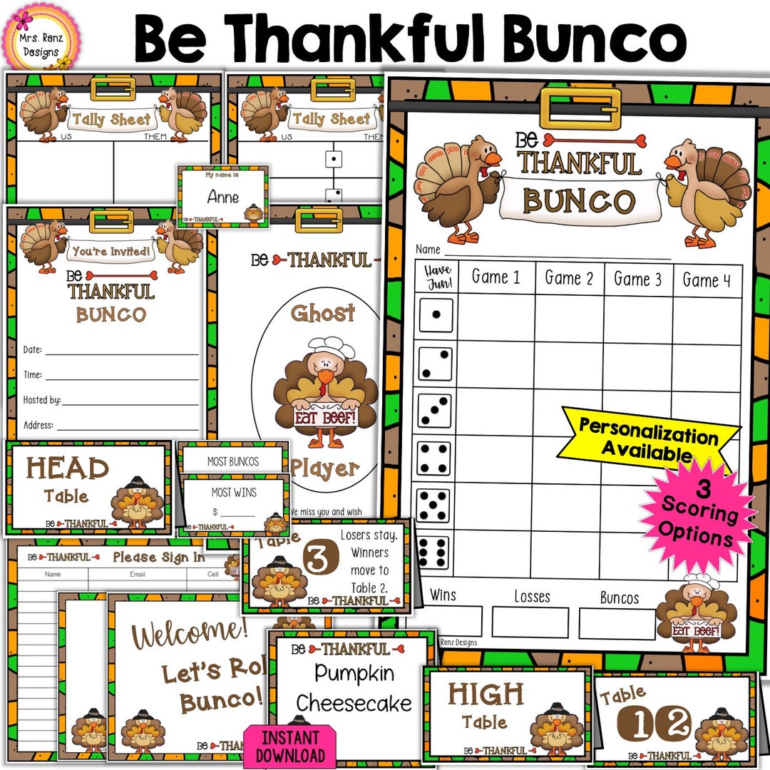 Thanksgiving Bunco BUNDLE 27pgs November Bunco Score Cards,tally Sheets ...