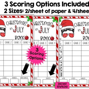 Christmas in July Bunco Bundle 27pgs Bunco Scorecards Tally Sheets ...