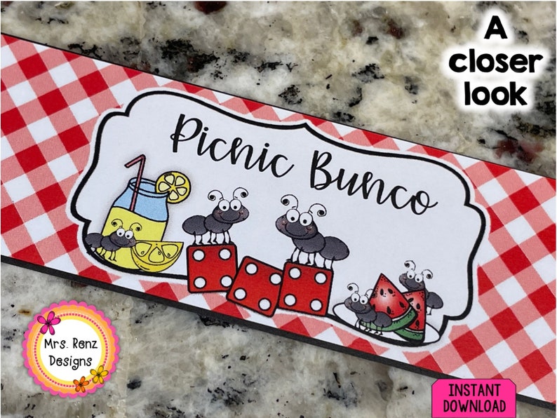 Picnic Bunco Water Bottle Wrappers: Summer Party Labels (printable PDF ...