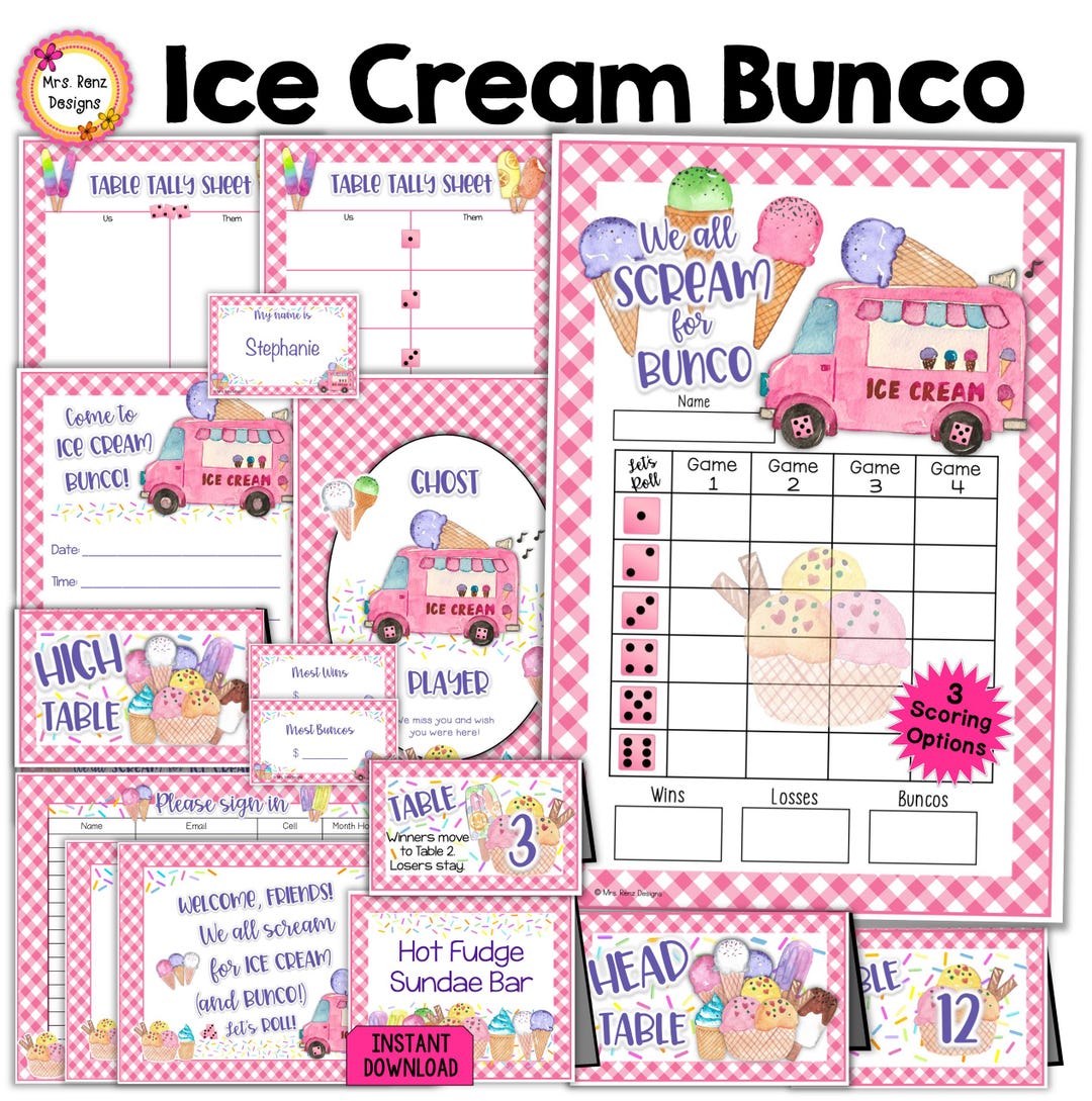 Ice Cream Truck Bunco Scorecards Party Bundle (digital Download) - Etsy