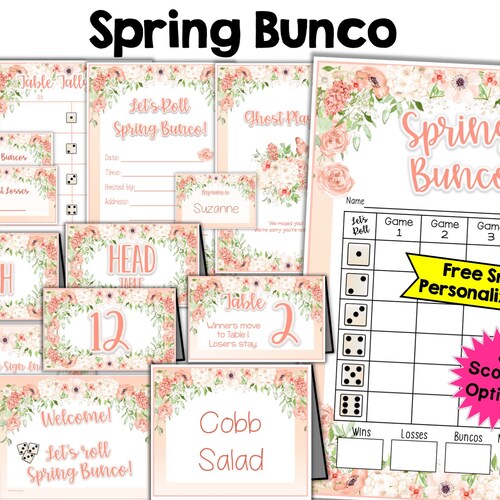Floral Bunco Bundle Spring Flower Scorecard Tally Table | Etsy