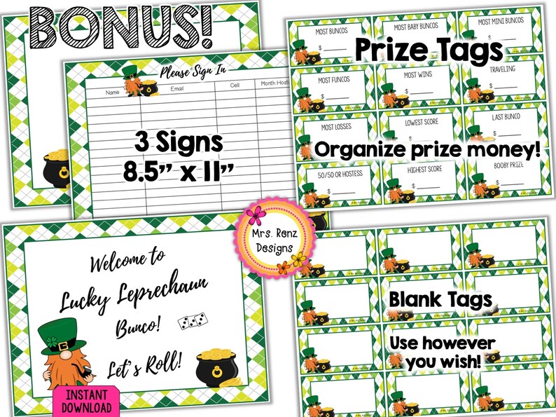 St. Patrick's Leprechaun Bunco Scorecards Party Bundle (digital ...