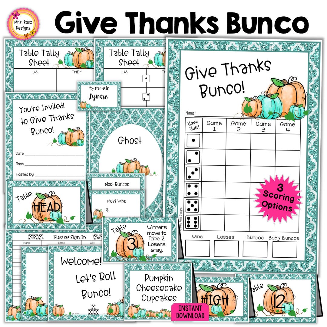 Thanksgiving Bunco Scorecards Party Printables Bundle (digital Download ...
