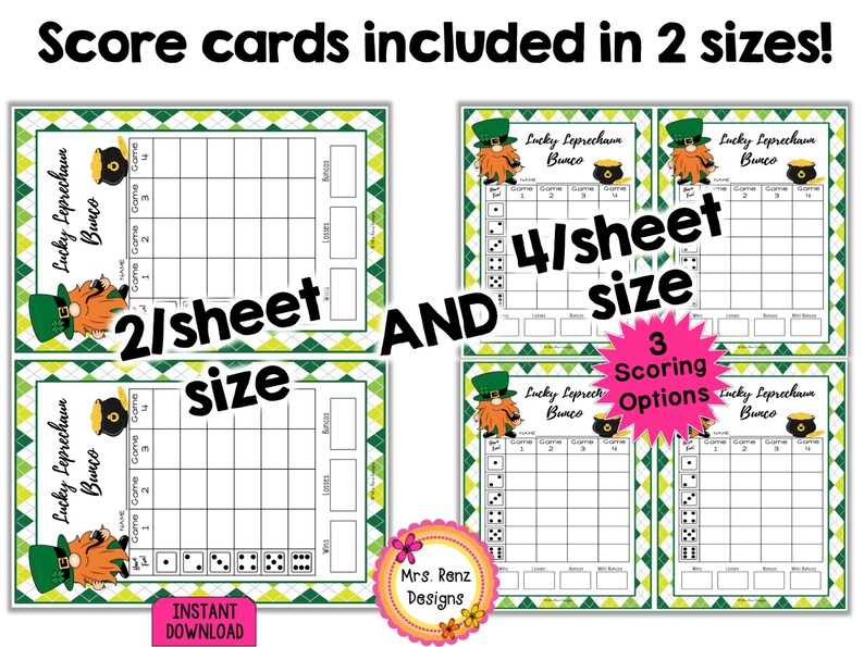 St. Patrick's Leprechaun Bunco Scorecards Party Bundle (digital ...