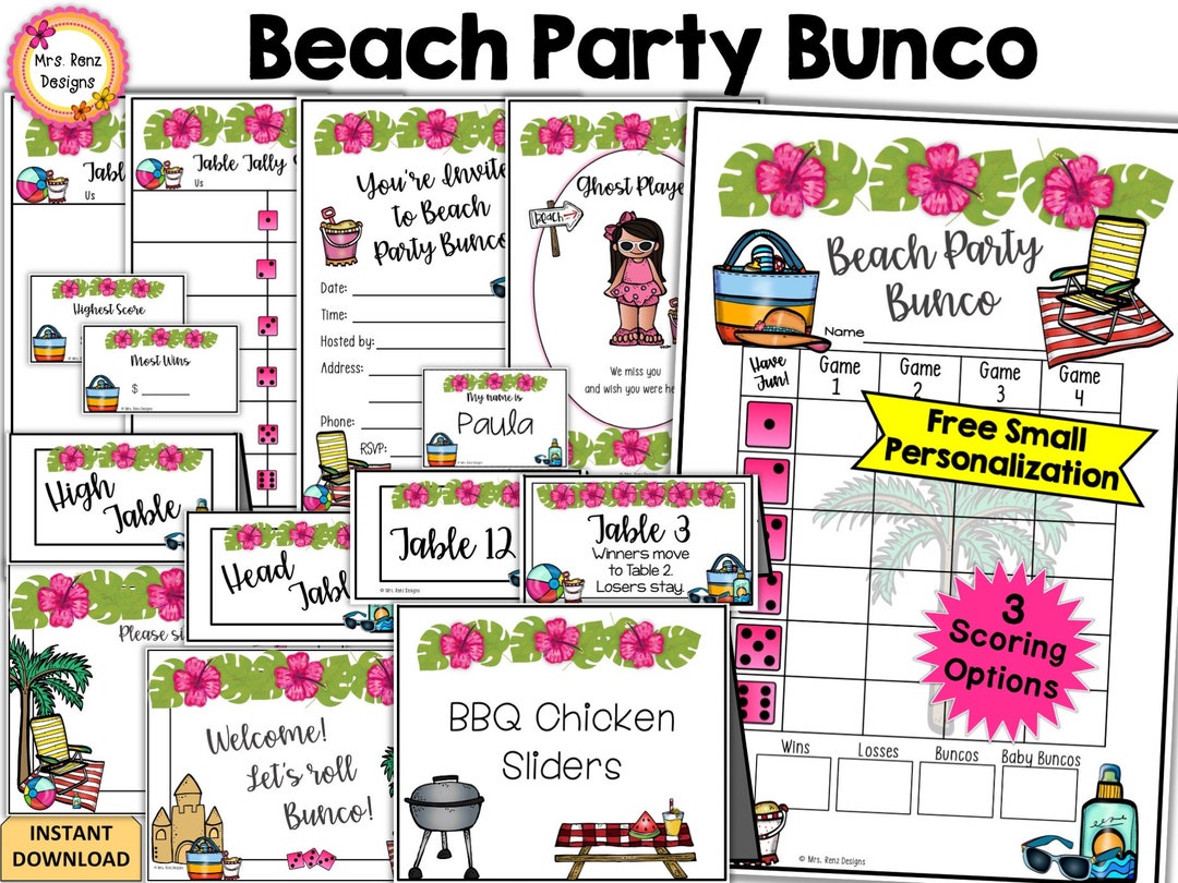 Beach Party Bunco 27pgs Summer Bunco Score Cards Tally - Etsy