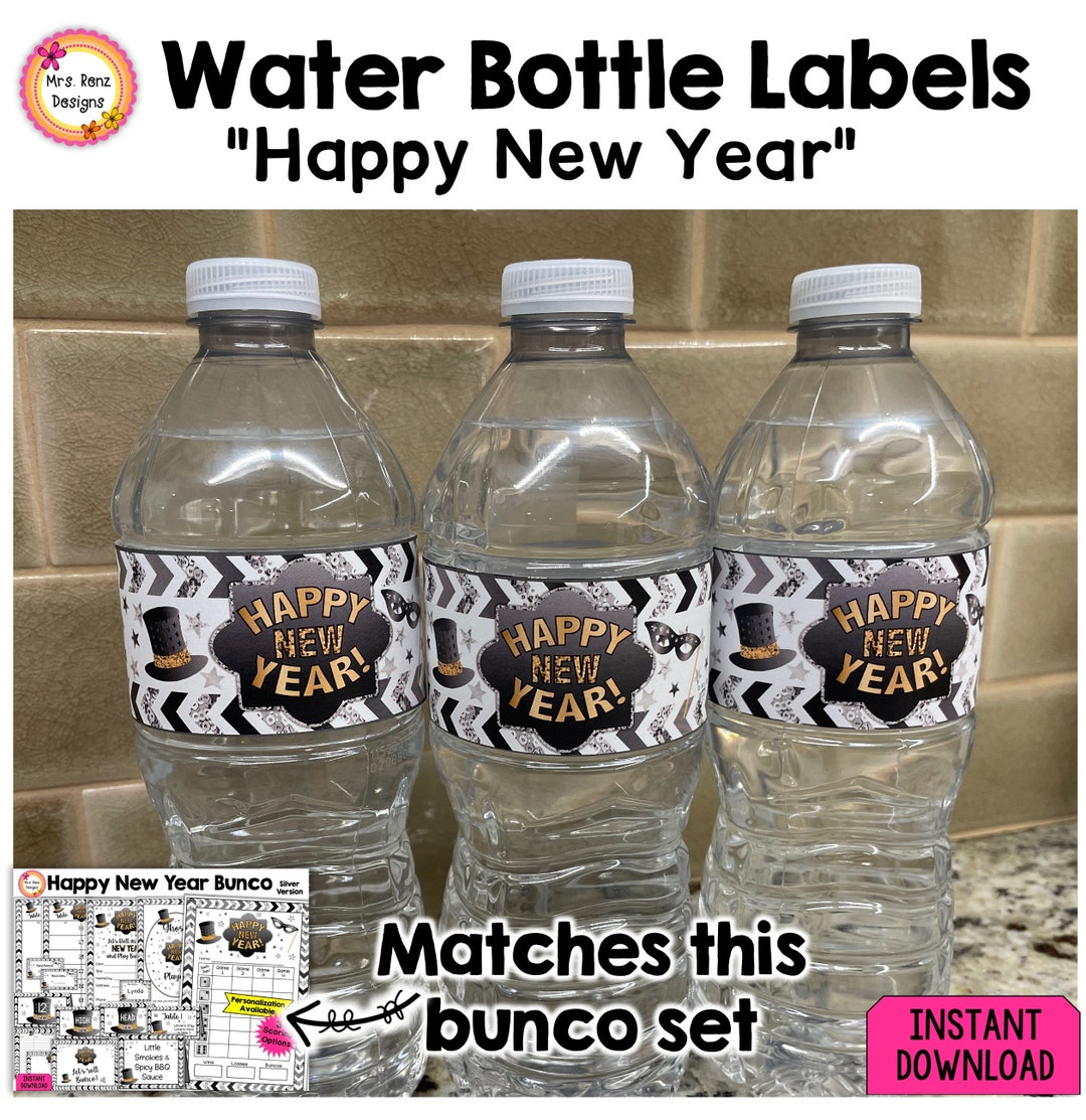 Water Bottle Labels Printable Happy New Year Water Bottle Wrappers ...