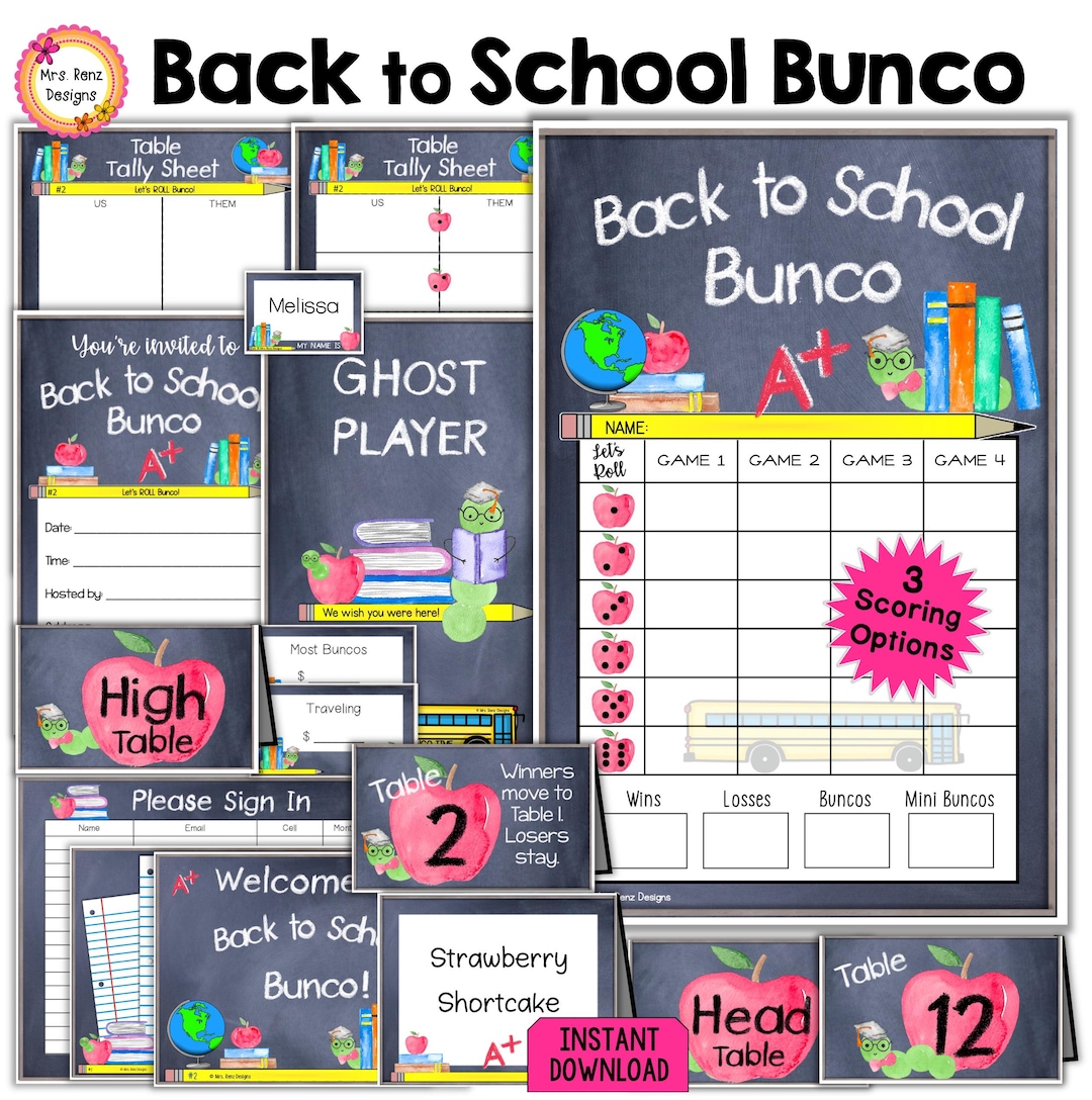 Back to School Bunco Bundle 27pgs September Bunco Score Sheets Table ...