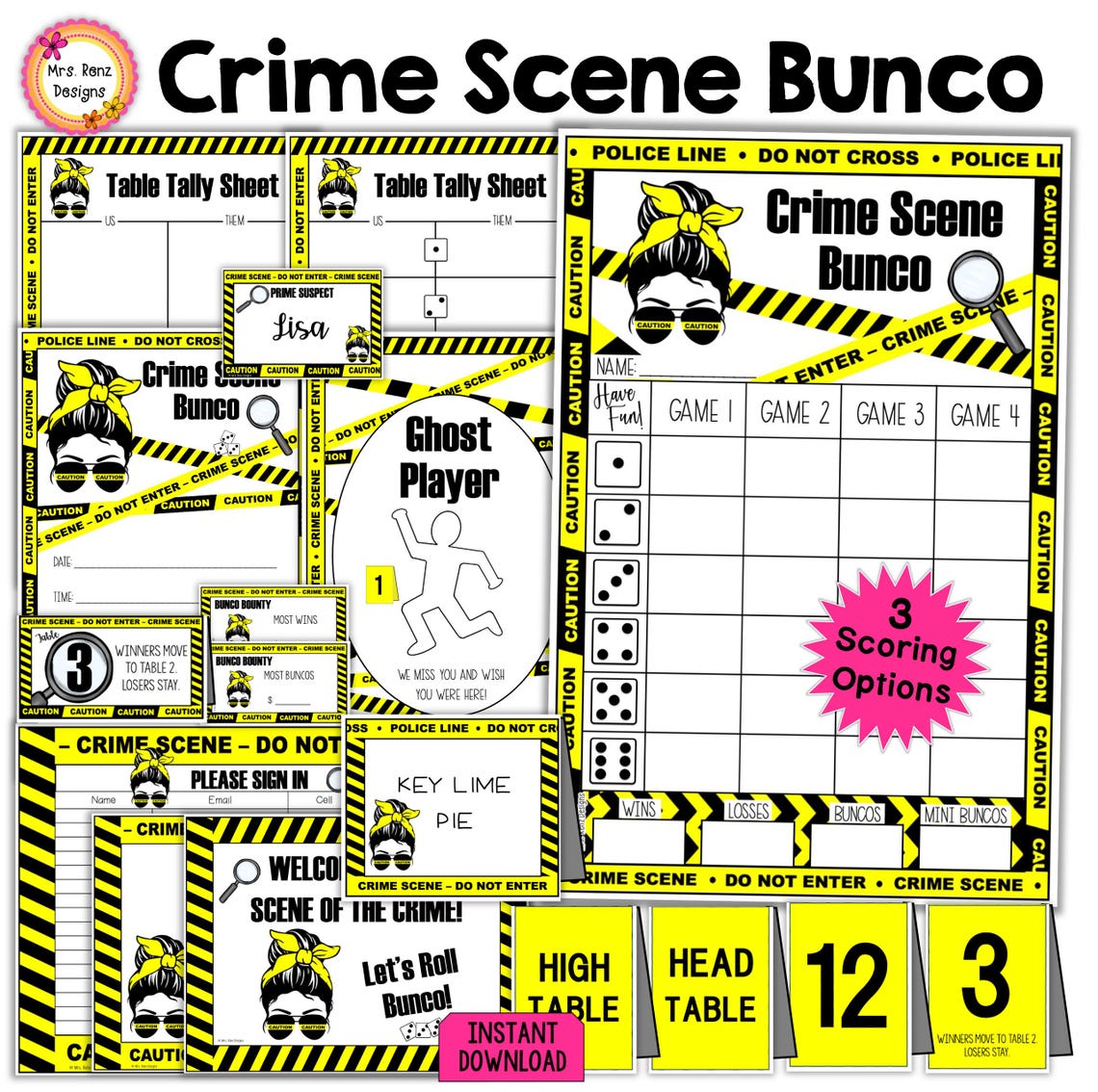 Crime Scene Bunco Party Bundle: Score Sheets, Invitations (PDF Download ...