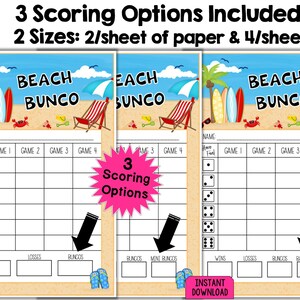 Beach Bunco Bundle Summer Surfing Theme Scorecards Tally Sheets ...