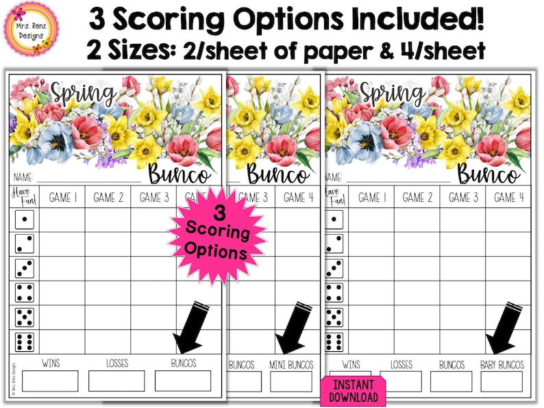 Spring Floral Bunco Party Bundle: Scorecards, Invitations (PDF Download ...