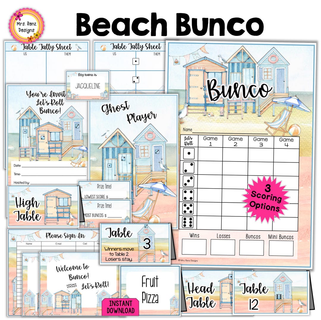 Beach Bunco Scorecards Party Kit: Summer Printables (PDF Download) - Etsy