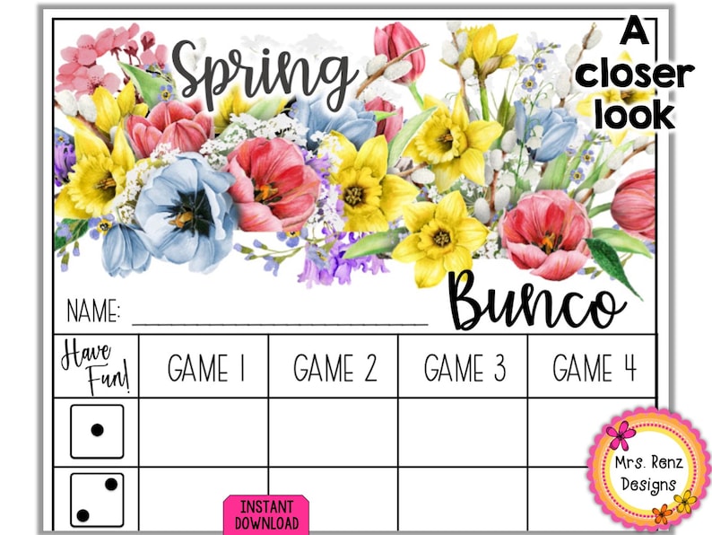 Spring Floral Bunco Party Bundle: Scorecards, Invitations (PDF Download ...