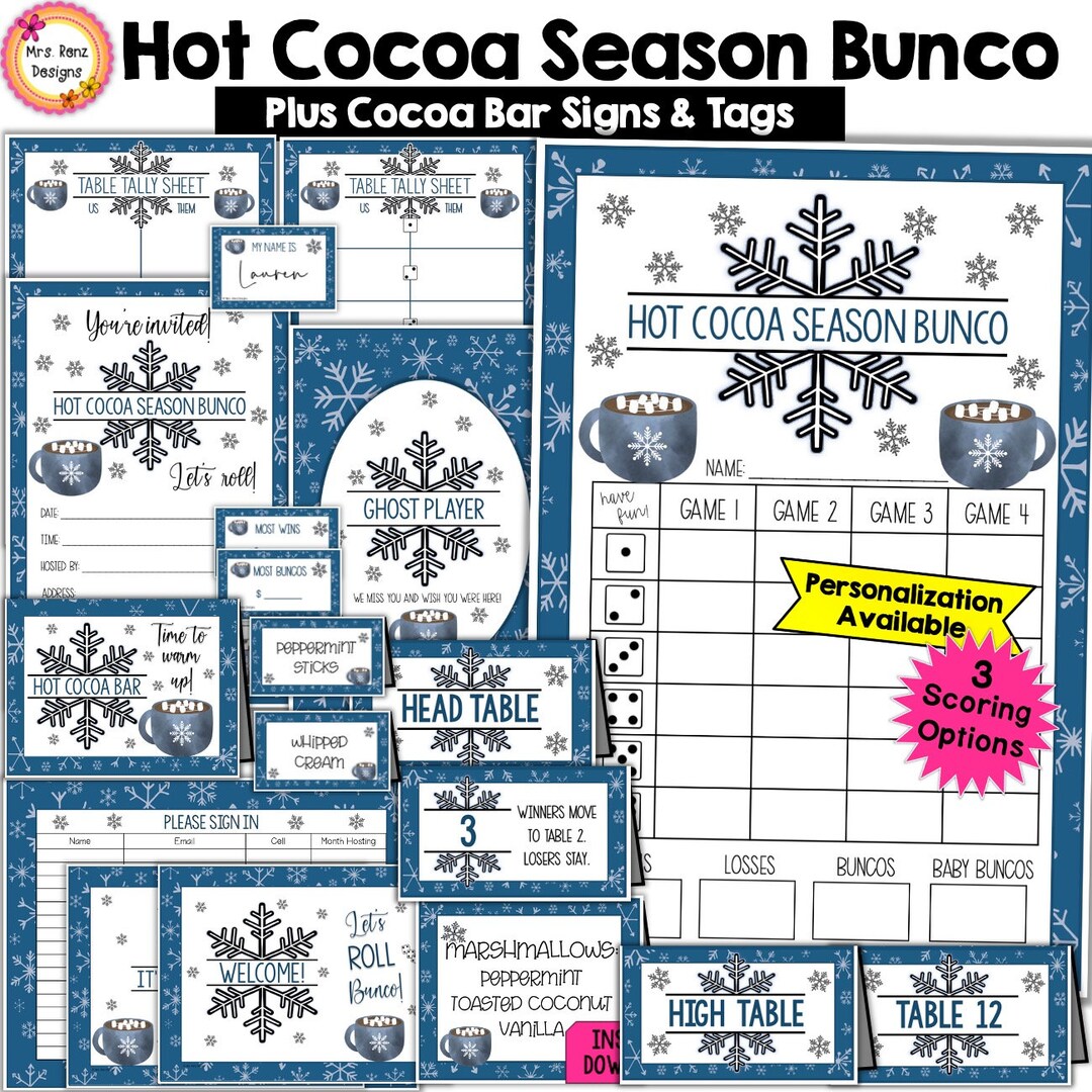 Cocoa Season Bunco Bundle 30pgs Winter Cocoa Bar Theme Scorecards Tally ...
