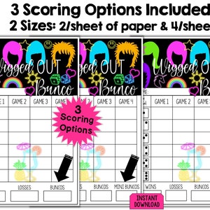 Wigged Out Bunco Bundle 27pgs Wig Themed Scorecards Tally Sheets Table ...