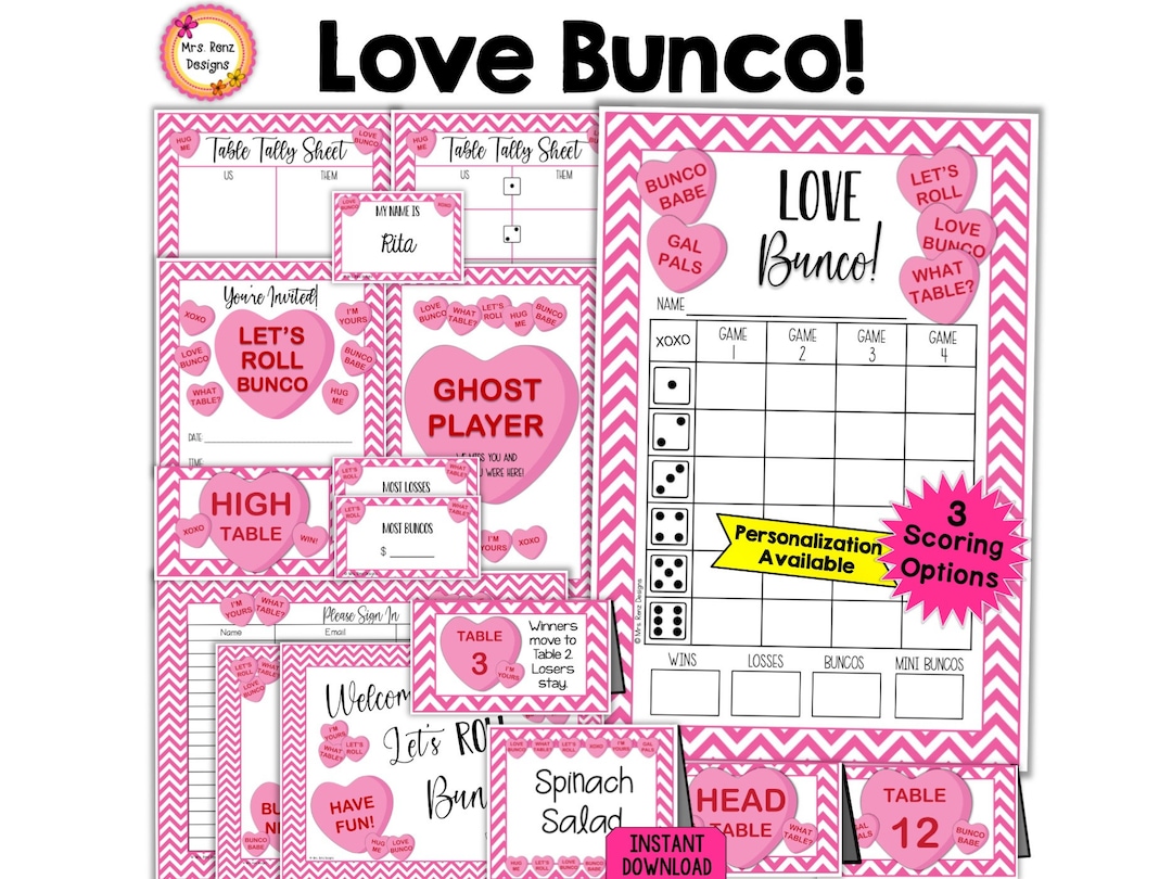Valentine's Bunco Bundle 27pgs Valentines Bunco Scorecards - Etsy