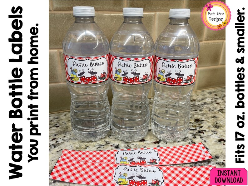 Picnic Bunco Water Bottle Wrappers: Summer Party Labels (printable PDF ...