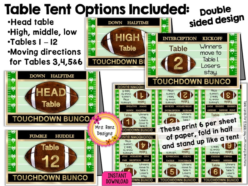 Football Bunco Party Bundle: Score Sheets, Invitations (PDF Download ...