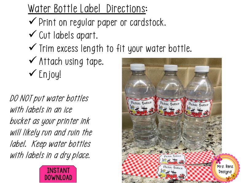 Picnic Bunco Water Bottle Wrappers: Summer Party Labels (printable PDF ...