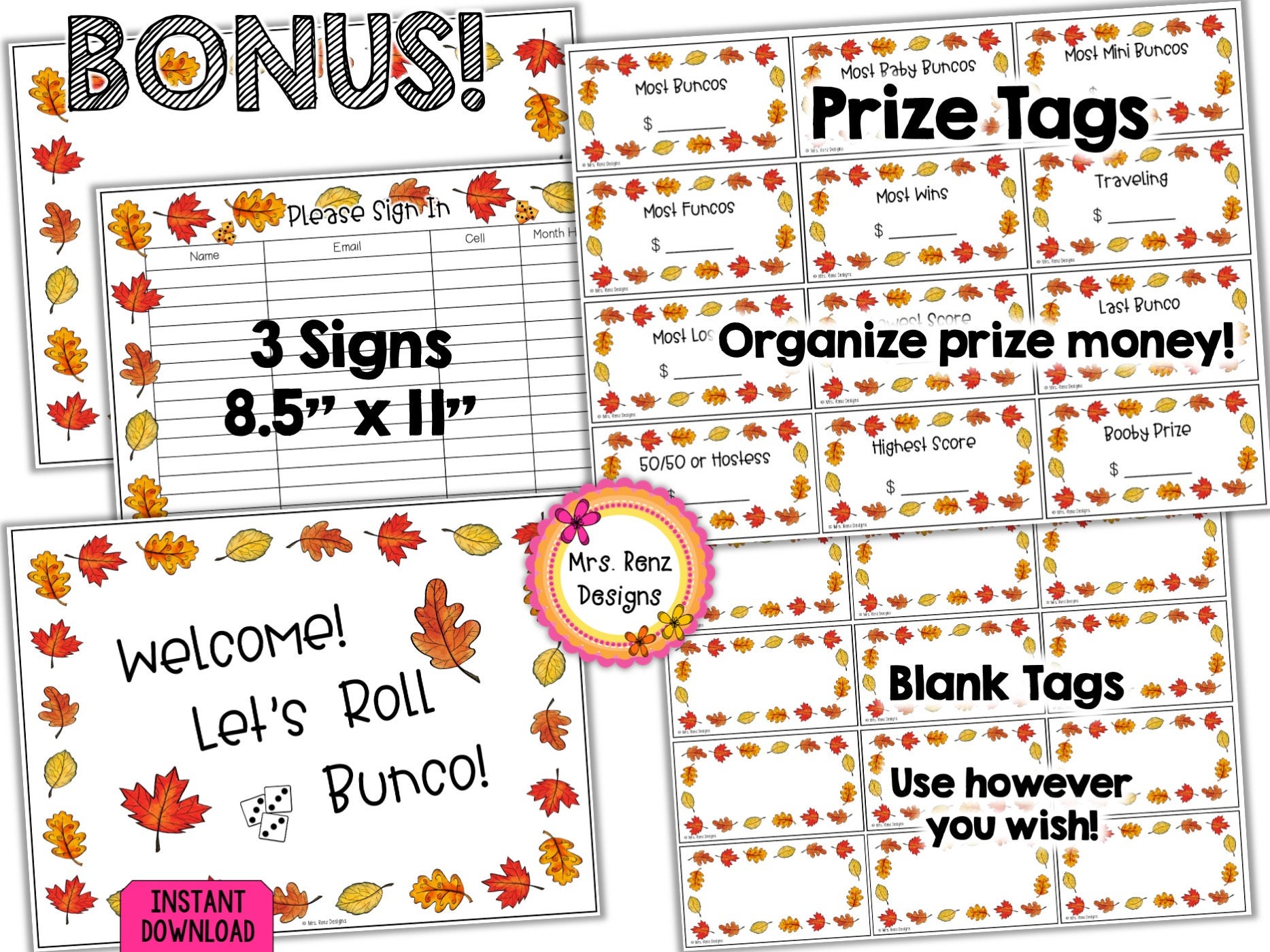 Fall Bunco Scorecards Party Printables Bundle (digital Download) - Etsy