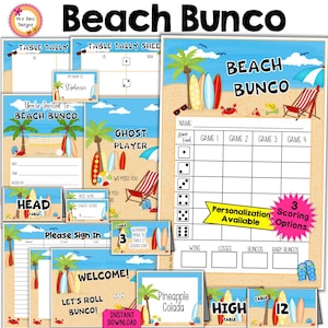 Beach Bunco Bundle 27pgs Summer Surfing Theme Scorecards Tally Sheets ...
