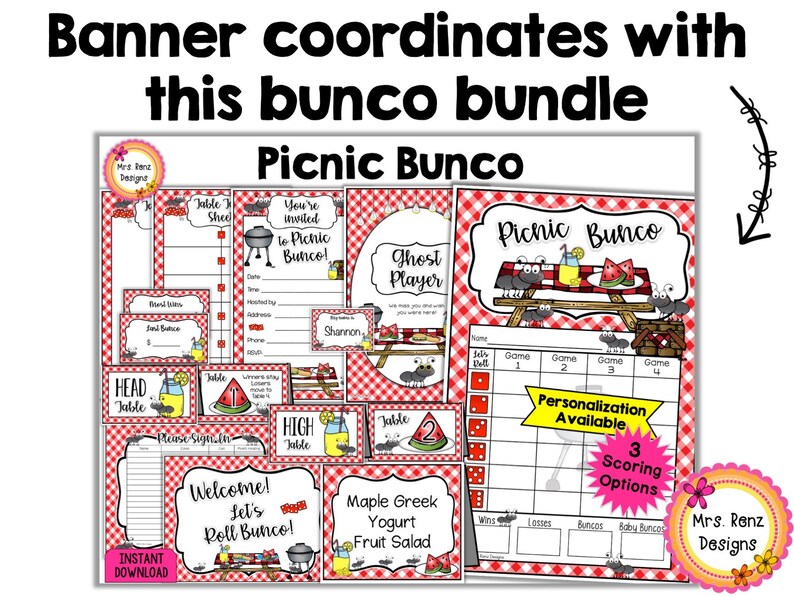 Summer Picnic Bunco Banner Printable Bunco Banner Picnic - Etsy