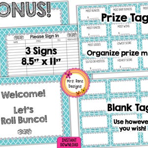 Bunco Score Sheets Table Tally Cards Table Numbers With Moving ...