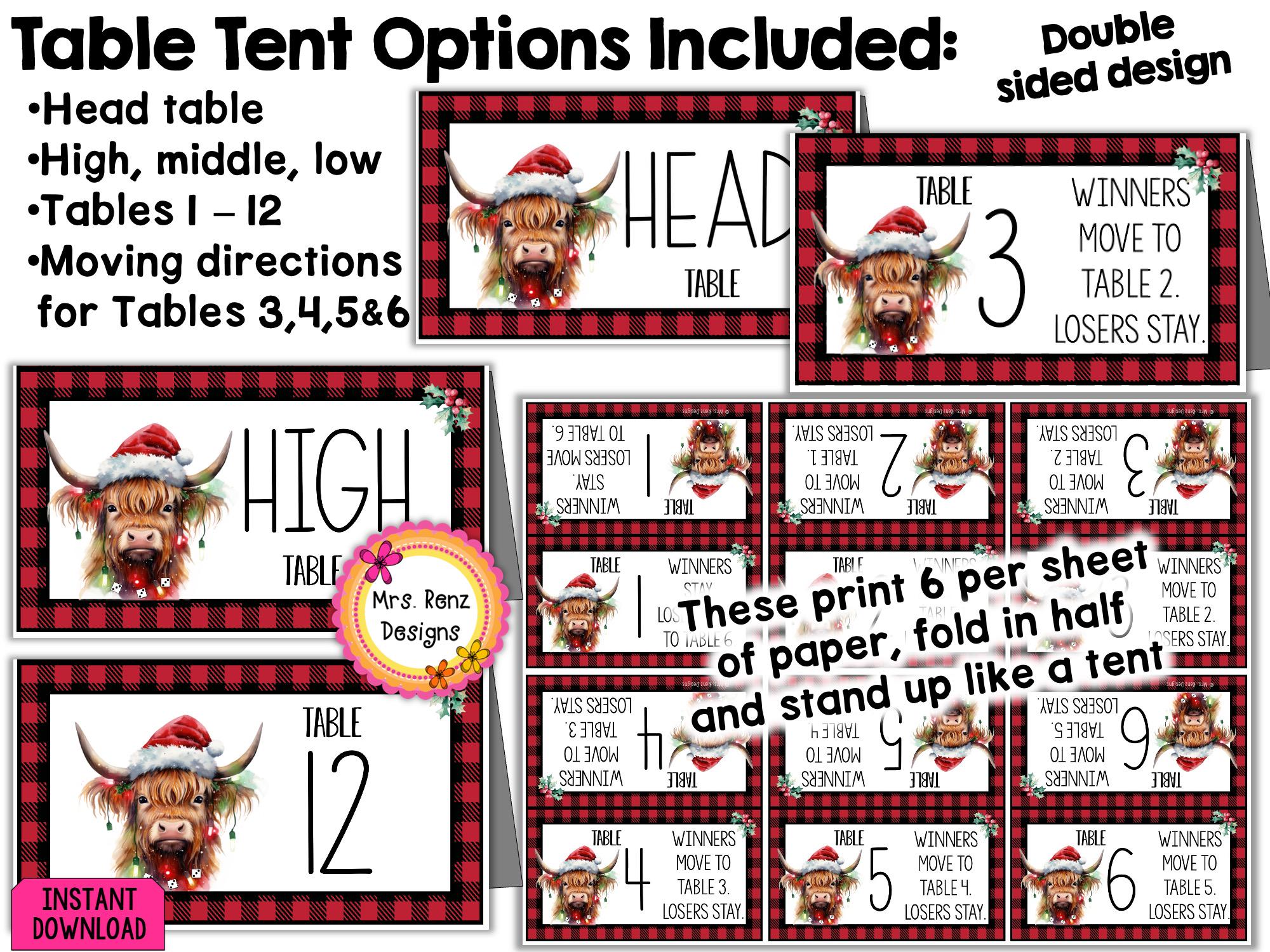 Christmas Bunco Highland Cow Score Cards and Complete Party Kit - Etsy