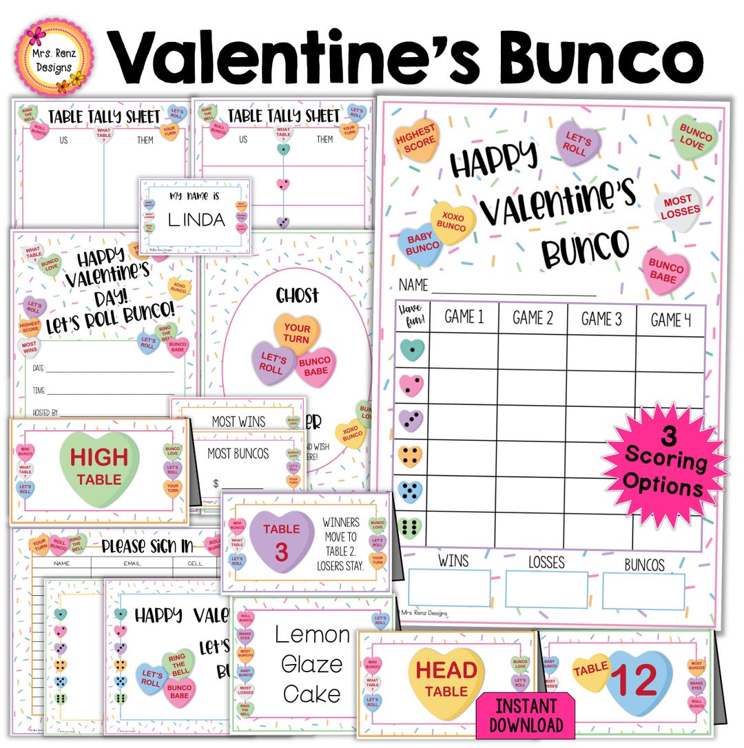 Valentines Bunco Bundle 27pgs Valentine's Bunco Cards Score Sheets ...