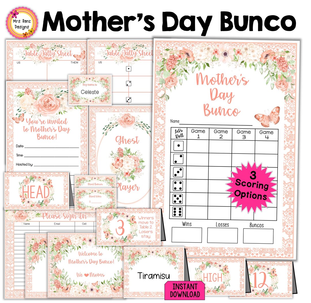 Mother's Day Bunco Bundle Mothers Day Bunco Score Sheets Tally Sheets ...
