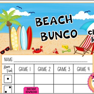 Beach Bunco Bundle Summer Surfing Theme Scorecards Tally Sheets ...