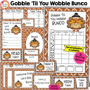 Thanksgiving Bunco BUNDLE 27pgs November Bunco Score Cards Tally Sheets ...