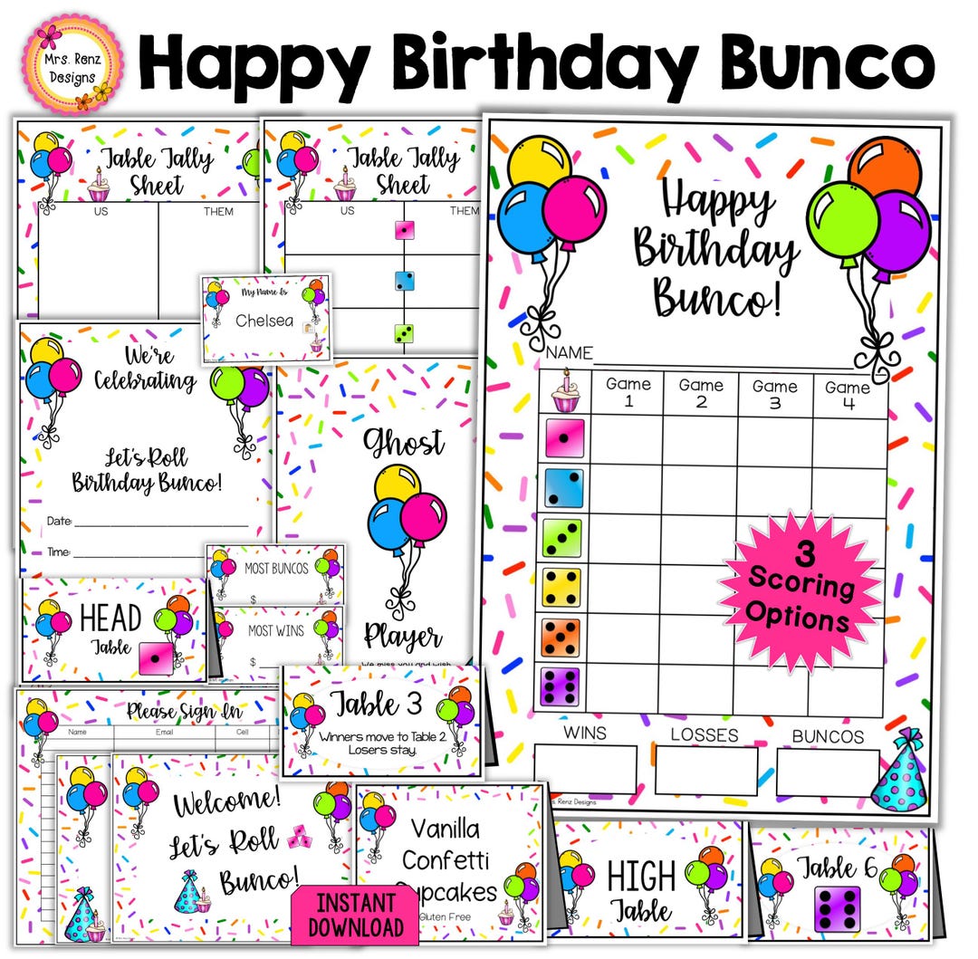 Happy Birthday Bunco Party Kit: Invitations, Scorecards (digital ...
