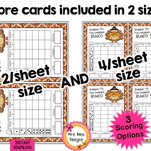 Thanksgiving Bunco BUNDLE 27pgs November Bunco Score Cards Tally Sheets ...