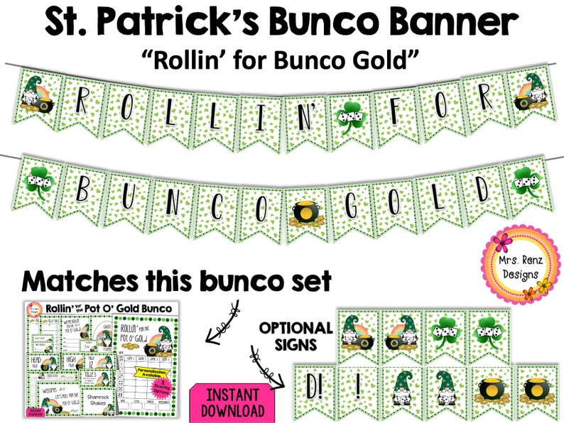 St. Patrick's Bunco Banner Printable St. Patricks - Etsy
