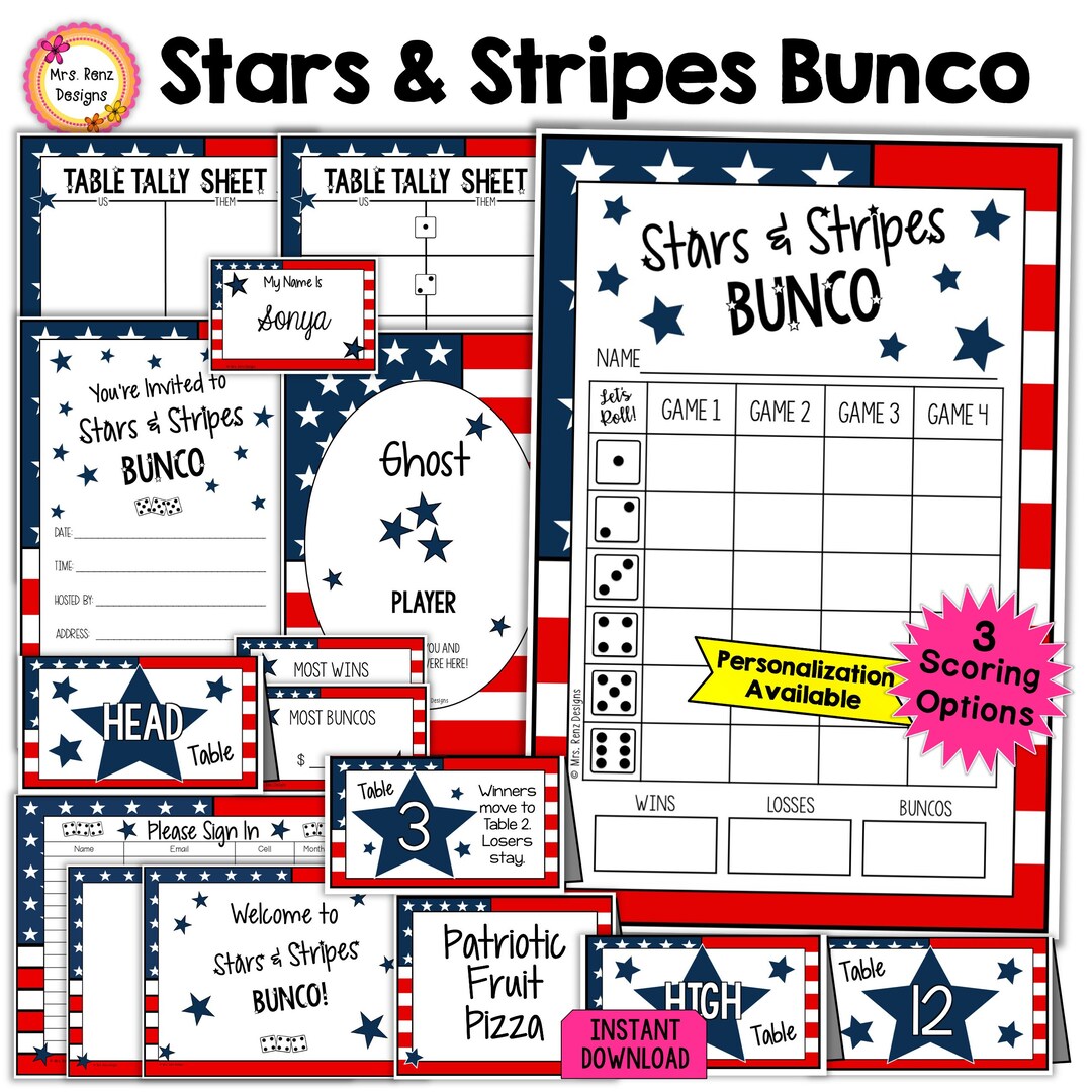 July Bunco or Memorial Day Bunco Bundle 27pgs Patriotic Bunco ...