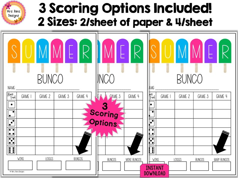Summer Ice Cream Bunco Party Printables: Scorecards, Invitations (PDF ...