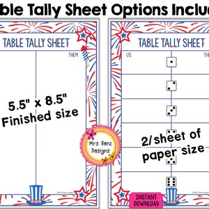 July Bunco Bundle 27pgs Patriotic Score Cards Tally Sheets Table ...