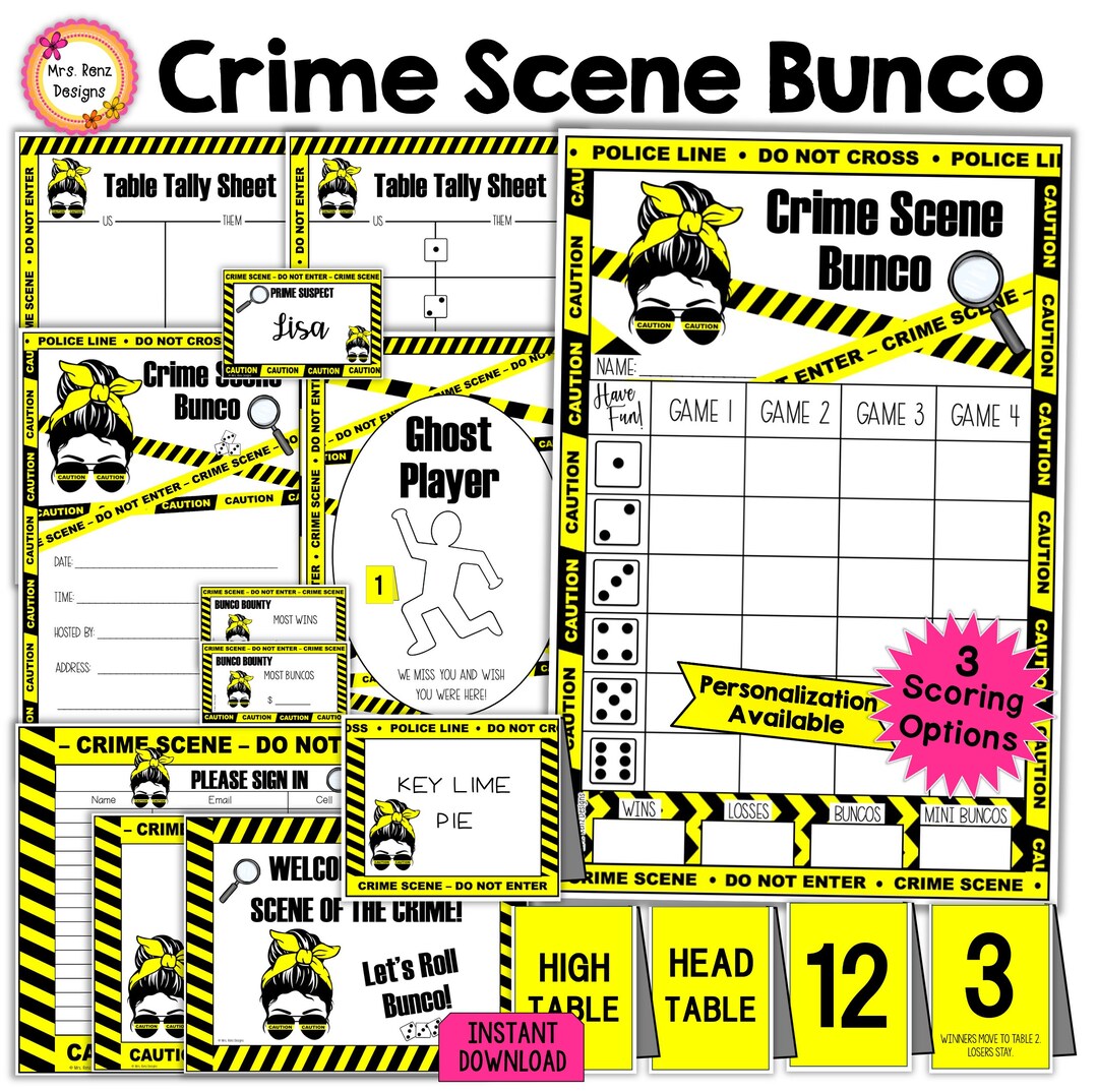 Crime Scene Bunco Bundle 32pgs Bunco Score Sheets Tally Sheets Table ...