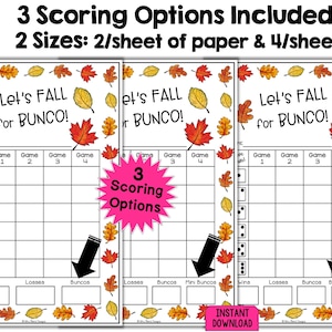 Fall Bunco Scorecards Party Printables Bundle (digital Download) - Etsy