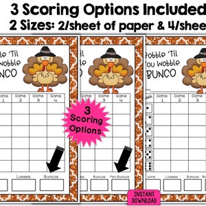 Thanksgiving Bunco BUNDLE 27pgs November Bunco Score Cards Tally Sheets ...