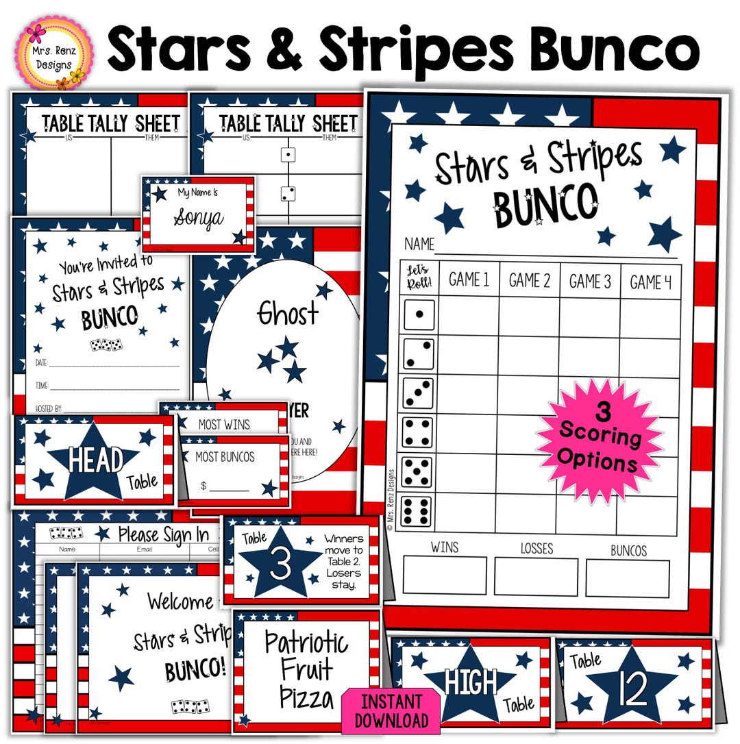 July Bunco or Memorial Day Bunco Bundle 27pgs Patriotic Bunco ...