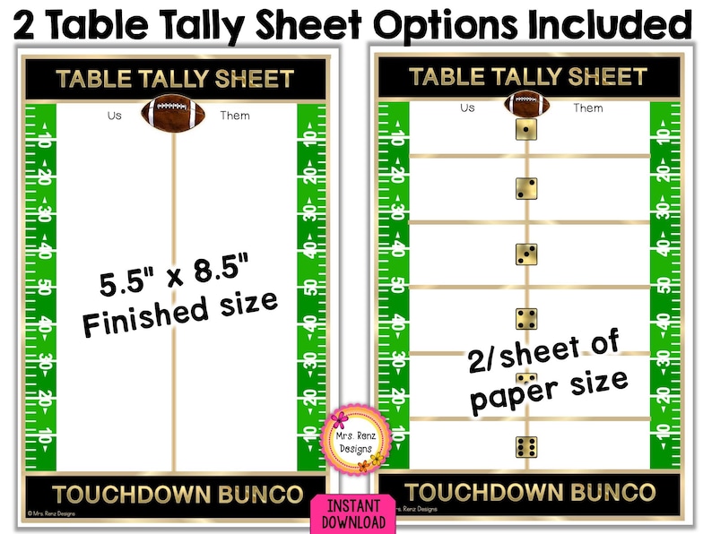 Football Bunco Party Bundle: Score Sheets, Invitations (PDF Download ...