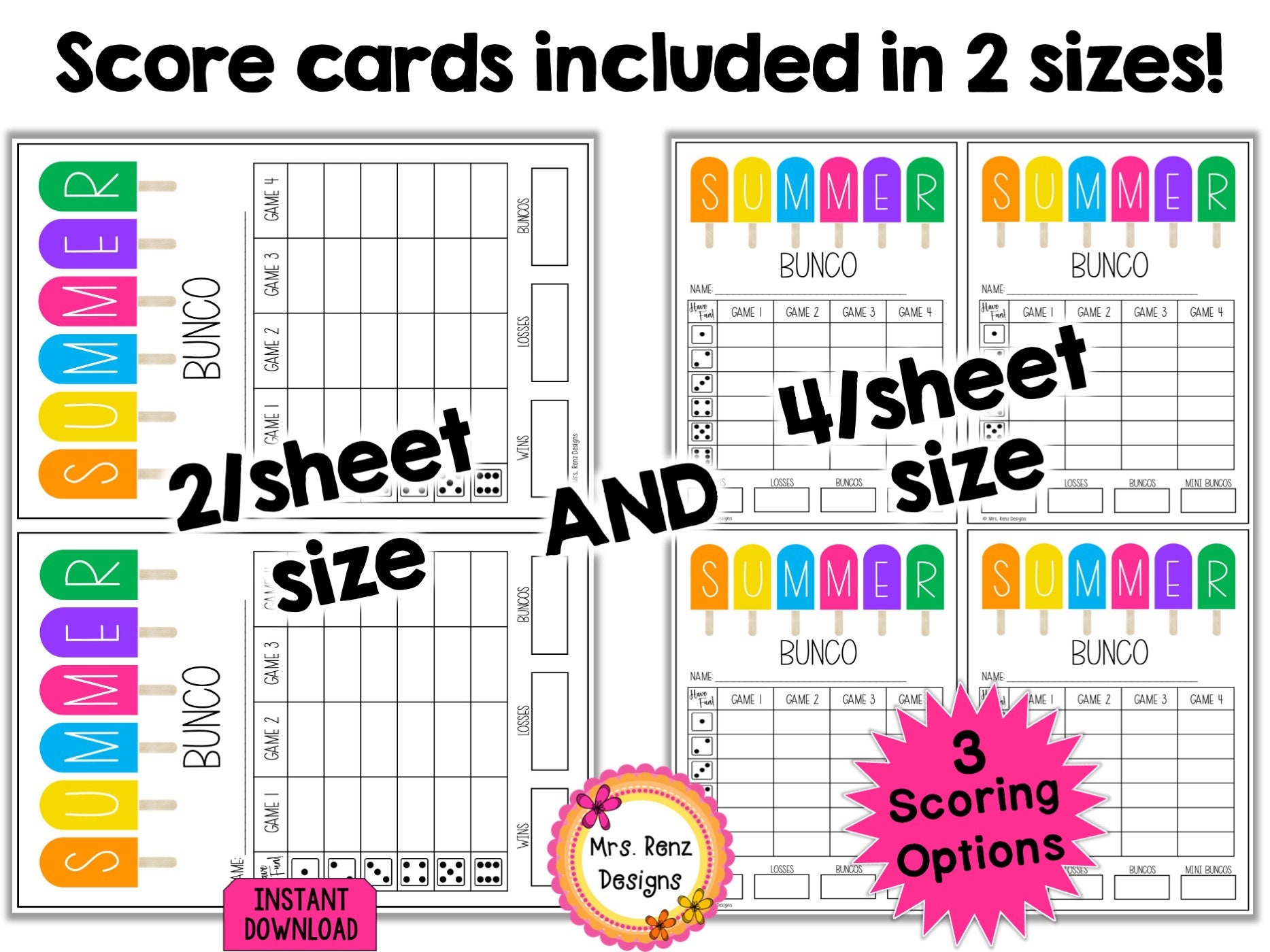 Summer Ice Cream Bunco Party Printables: Scorecards, Invitations (PDF ...