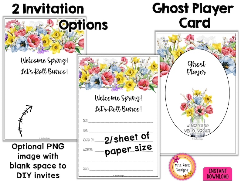 Spring Floral Bunco Party Bundle: Scorecards, Invitations (PDF Download ...