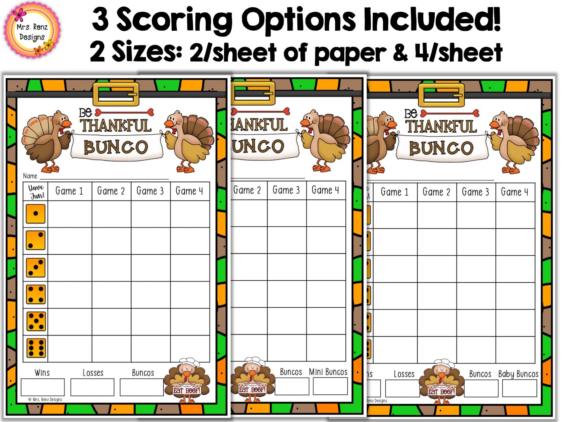 Thanksgiving Bunco BUNDLE 27pgs November Bunco Score - Etsy